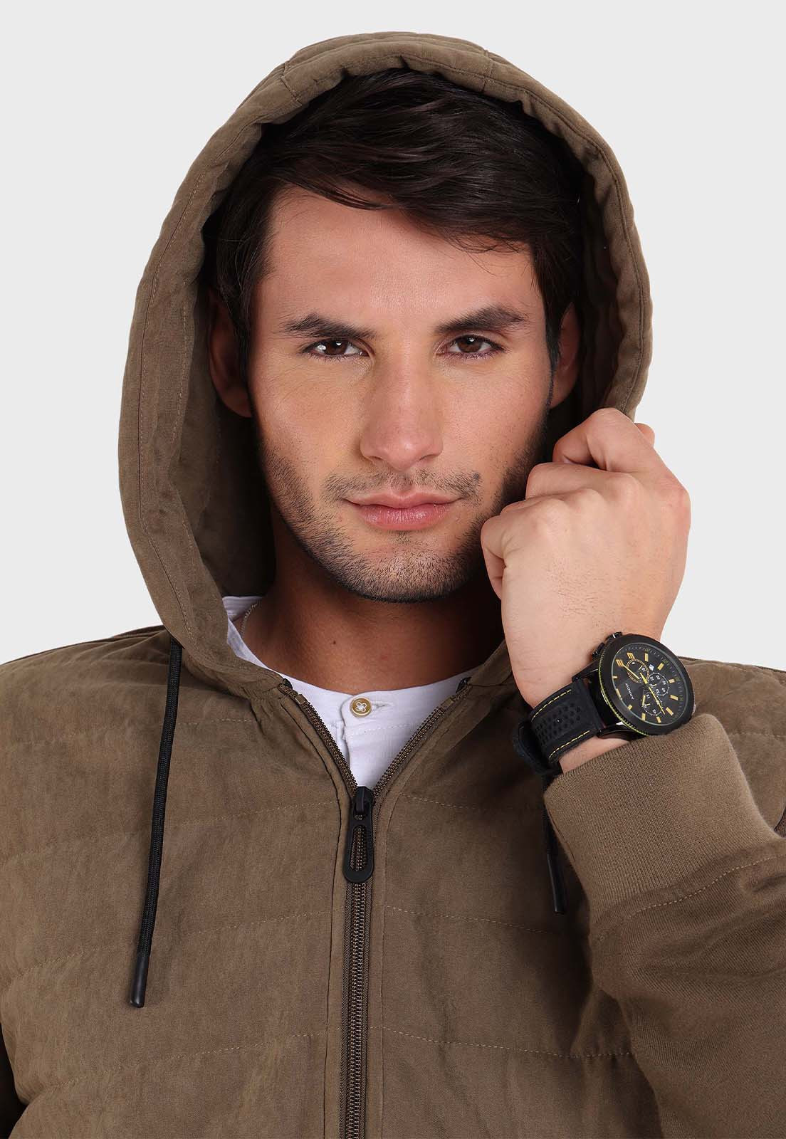Chaqueta acolchonada manga larga con capucha para hombre marrón | ARROW